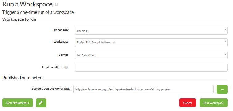 Exercise: The Web Interface and Running a Workspace · FME Server Authoring Training 2016